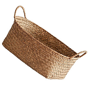 Zerodeko Straw Storage Basket Fruit Serving Basket Woven Storage Basket Wicker Storage Basket Rattan Storage Baskets Storage Bins with Lids Woven Basket Decor Fashion Iron Laundry Basket