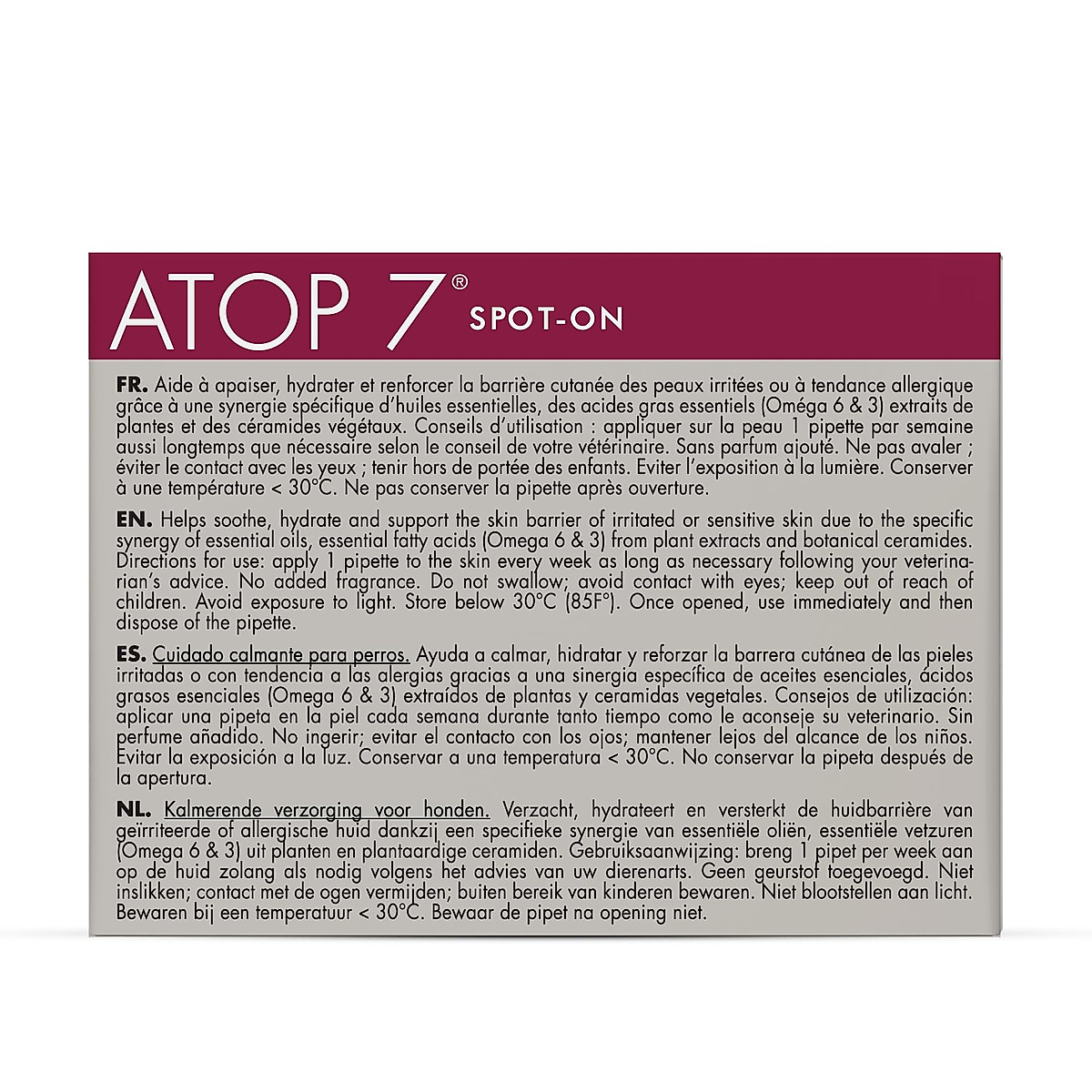 Dermoscent ATOP 7 spot-on - Large Dogs 45-90 lbs - Soothing Care for Sensitive, Dry and Itchy Skin or Allergy Prone Skin - Natural Ingredients - 4 pipettes
