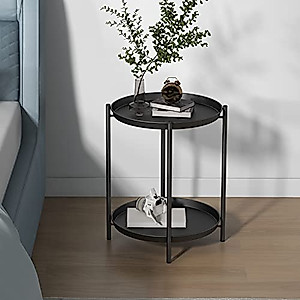 Grand patio Indoor & Outdoor Folding Side Table, Removable 2-Tier End Table with Steel Frame and Removable Tray for Living Room Bedroom Balcony Garden, Black