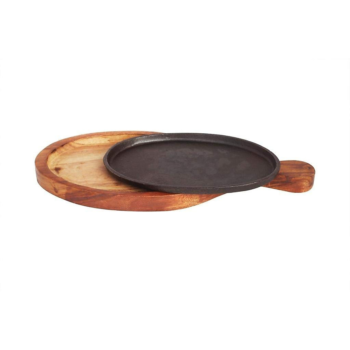 Sahishnu Online & Marketing Fajita Pan with Wooden Tray Handle, Sizzling Brownie Sizzler Plate/Tray with Wooden Base with Handle