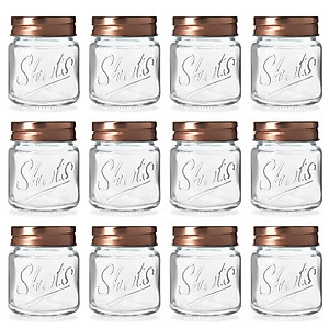 Juvale 12 Pack Mini Mason Jar Shot Glasses with Lids, 2 oz for Ginger Shots, Juices, Cocktails, Homemade Sauces