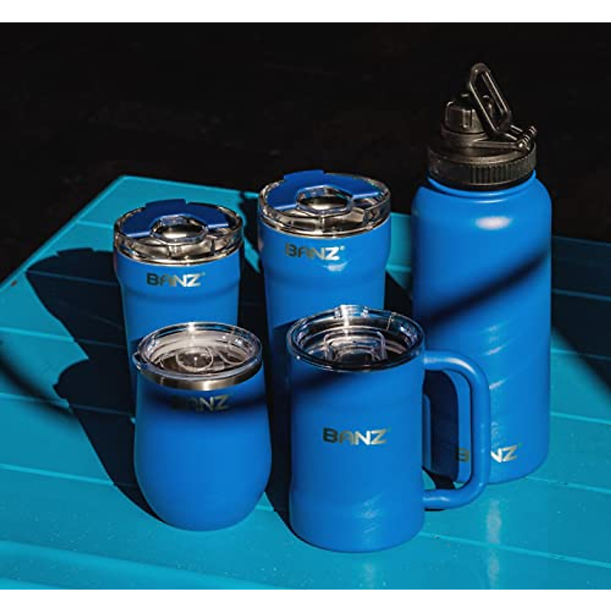 BANZ Double Walled, Insulated Water Bottle - Large, Stainless Steel and Re-useable Vacuum Insulated Flask Includes Bonus Sports Lid - 32 oz - Blue