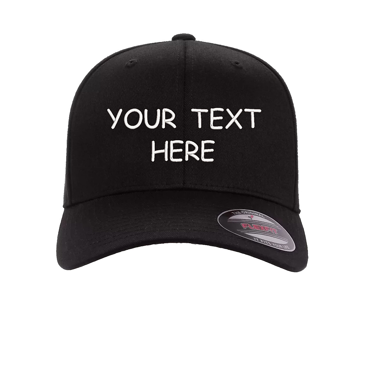 Custom Flex Fit Hat - Add Your Own Text Embroidered - Fitted Hat (L/XL, Black)