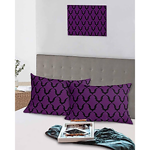 Edwiinsa Halloween Pillow Covers Standard Size Set of 2 Bed Pillow, Horror Black Bat Purple Abstract Art Plush Soft Comfort for Hair/Skin Cooling Pillowcases with Envelop Closure 20''x26''