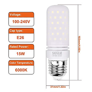 SAUGLAE LED Light Bulbs 15W, 120W Incandescent Bulbs Equivalent, 1500Lm, 6000K Daylight White, E26 Large Edison Screw Corn Bulbs, Pack of 4