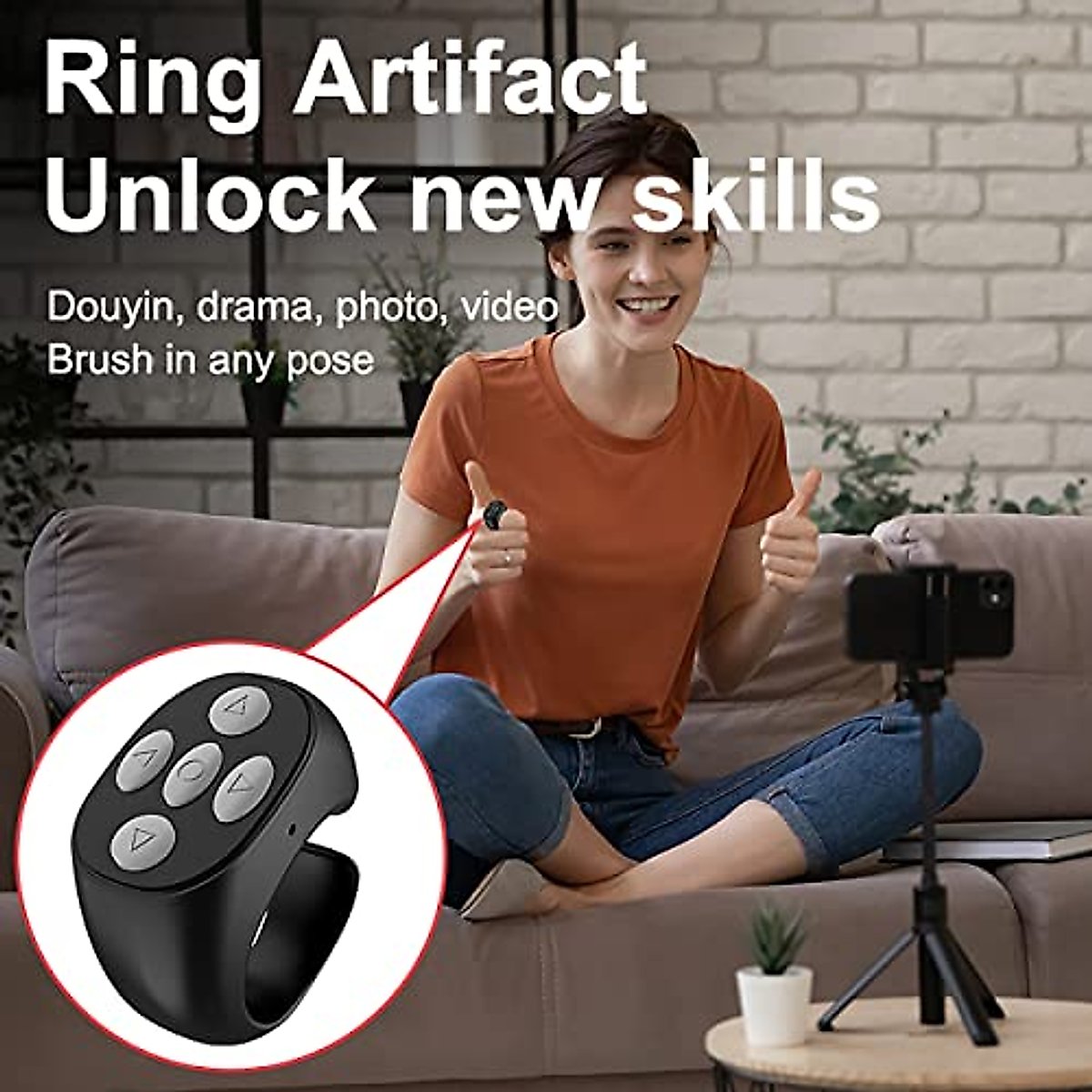 TIK Tok Bluetooth Remote Control Page Turner for iPhone Camera, Bluetooth Button Clicker Compatible with iPhone/iPad/Android/Smartphones/Tablets