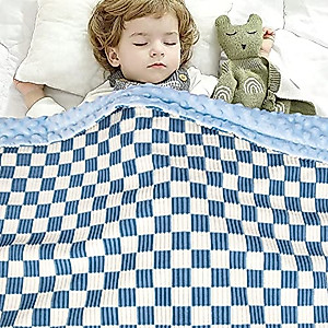 BEILIMU Baby Blanket+Dinosaur Security Blanket for Boys Girls 3D Checkerboard Grid Ultra- Soft Cozy Corduroy Toddler Blanket for Kids