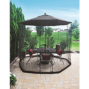 HomeRoots 9' Patio Umbrella Outdoor Table Bug Screen Mesh Black Mosquito Net Canopy Curtains Adjustable Enclosure Large Umbrella Hanging Tent 100% Polyester Light Weight Mosquito Netting
