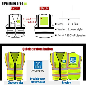 YOWESHOP High Visibility Reflective Safety Vest Customize Logo With 5 Pockets Hi Vis Vest Outdoor Protective Workwear (Black - green webbing (L))