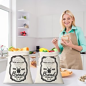 Vesici 8 Pcs Large Linen Bread Bag for Homemade Bread Reusable Bread Container and Saver Drawstring Bread Storage Bags Unbleached Bread Storage Container Keeper for Bakery 12" x 15" (Stylish Style)