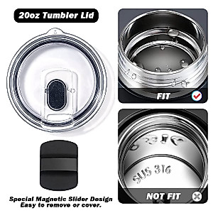 2Pcs 20oz Magnetic Tumbler Lid with 4Pack Magnetic Sliders, Replacement Cup Lids Tumbler Cover Spill Proof Fits YETI Rambler, Old Style Rtic, Ozark Trail and more