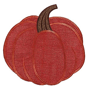 OWENIE Fall Placemats Set of 4, Embroidered Harvest Pumpkins Placemats, Thanksgiving Placemats for Autumn Decorations, Boho Farmhouse Table Mats, Halloween Doilies, Red, 15 Inch Diecut