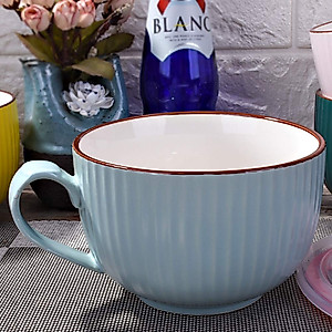 BOSILI Ceramic Soup Bowls with Handles Microwave Safe Bowl with Lid Microwavable Soup Mug with Lid Large Soup Cups for Ramen Noodle Cereal