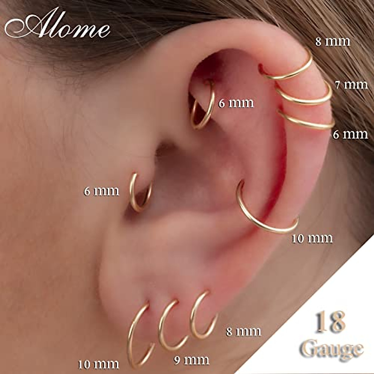 Small Gold Tragus Huggie Hoop Earrings for Women Cartilage Nose Helix Tragus Rook Piercing(Gold, 8mm 18 gauge / 1 pair)