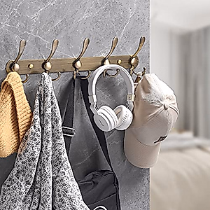 JYL HOME Coat Rack Wall Mounted 5 Triple Hooks Metal Coat Hook Rail for Coat Hat Key Towel Purse Robes, Bronze, 1 Pack