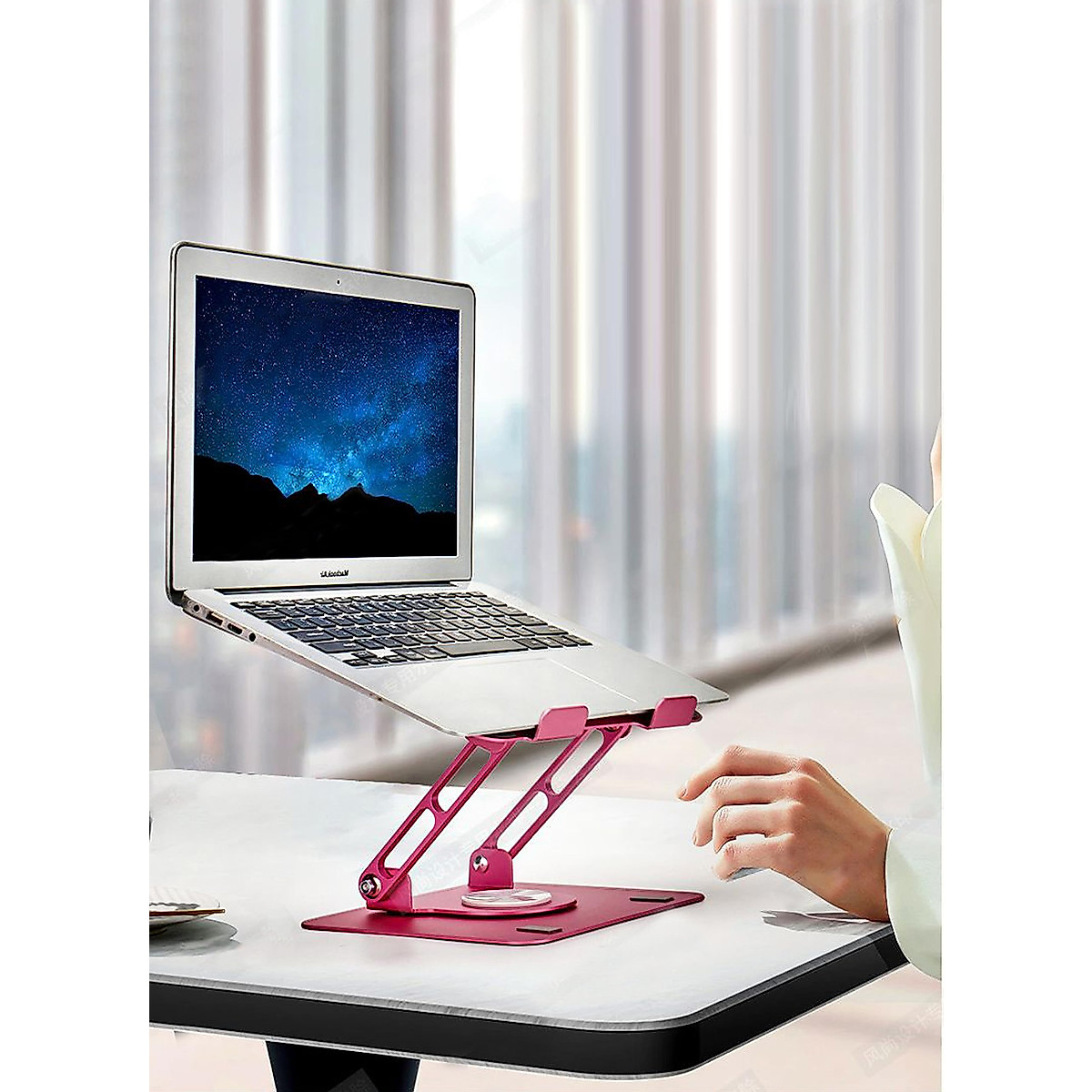 Swivel Laptop Stand for Desk, Adjustable Laptop Stand for Desk w/ 360° Rotation, Raise Tilt Cools Laptop with This Ergonomic Laptop Stand Riser, Collapsible iPad Computer Laptop Stand (Rose Gold)