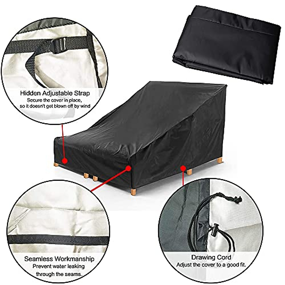 UCARE Double Wide Patio Chaise Lounge Chair Cover Waterproof 82in Outdoor Patio 2 Person Rattan Daybed Sofa Recliner Chaise Longue Protector Dust Furniture Covers