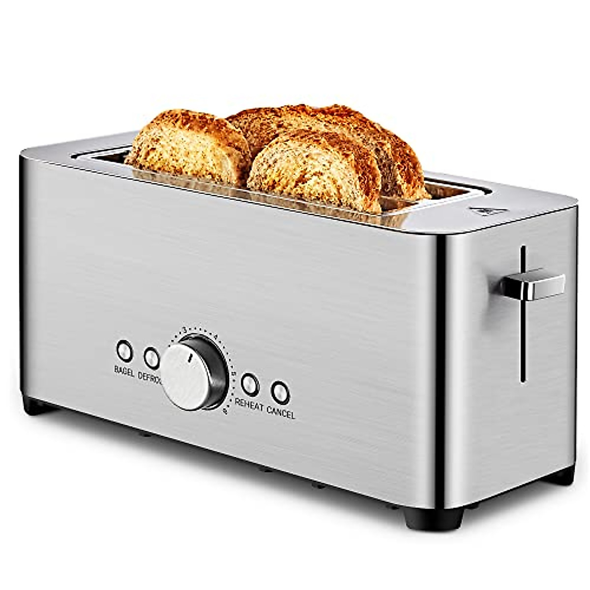 REDMOND Toaster 4 Slice, Stainless Steel Toaster With Bagel, Defrost, Reheat Function, Extra Wide Slots Long Slot Toaster, 6 Bread Shade Settings and Removable Crumb Tray, Silver