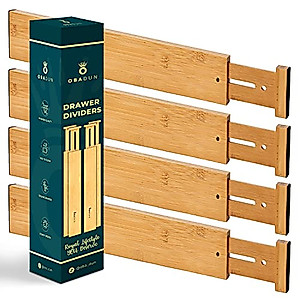 OBADUN Kitchen Drawer Dividers Adjustable Bamboo Dividers For Kitchen Drawers Expandable Utensil Drawer Organizer Drawer Separators Wooden Drawer Dividers 17-22 Inches Pack 4 Expandable Organizer
