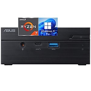 ASUS Mini PN51 USFF Desktop PC, Ryzen R7 5700U CPU, 32GB RAM, 1TB NVMe, 4K 3-Monitor Support DisplayPort, HDMI, USB Type-C, Wifi 6, Bluetooth 5.2, Windows 11 Professional, Black