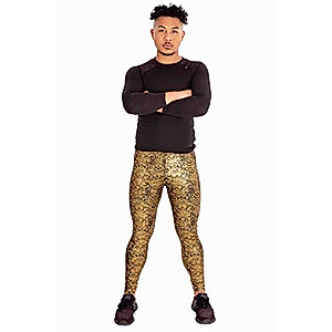 Kapow Meggings Metallic, Velvet & Special Material Men's Leggings (Golden Cobra, Large)