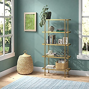 Henn&Hart 68" Tall Rectangular Bookcase in Brass, for Home Office, Living Room