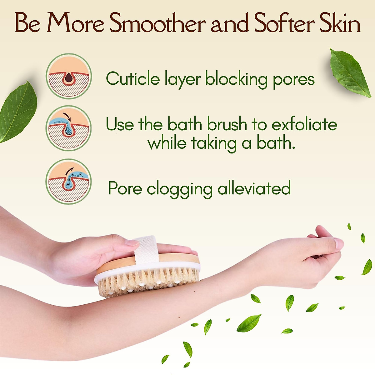 Premium Dry Brushing Body Brush, Best for Exfoliating Dry Skin, Lymphatic Drainage and Cellulite Treatment, Organic Spa Massage Scrub Brush with Soft Boar Bristles, Great Gift for A Glowing Skin