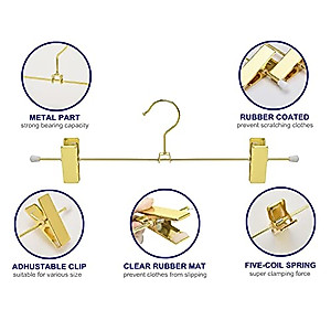 Amber Home Extra Length 14" Shiny Gold Metal Pants Hangers 10 Pack, Adjustable Big Clip Metal Skirt Hangers, Gold Clip Hangers for Jeans Trouser (10 Pack)
