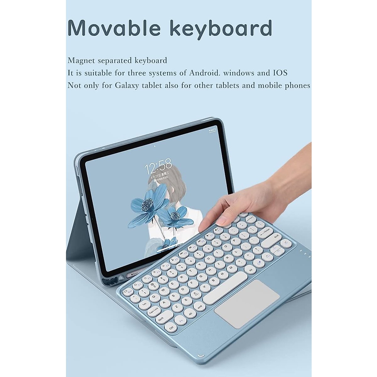 HENGHUI Touch Keyboard Case for Galaxy Tab S6 Lite 10.4 inch 2024/2022/2020 Keyboard Case with Touchpad Detachable Keyboard Cute Round Key Color Keyboard Cover (DarkGreen)