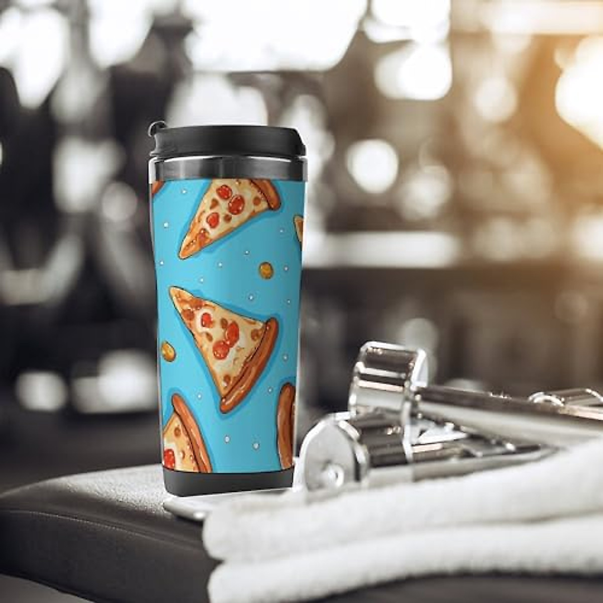 RTFGHJS 13oz Vacuum Insulated Stainless Steel Tumbler with Leakproof Lid Light Blue Pizza Slice 304 Stainless Steel Travel Mug Wide Mouth Coffee Cup for Hot & Cold Drinks (380ml)