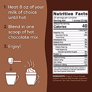 FlavCity Keto Hot Chocolate Powder, Original – Dairy-Free & Sugar-Free Organic Cocoa Powder Drink Mix – High-Fiber, Low-Carb & Gluten-Free Prebiotic - Vegan & Non-GMO (9.4 Oz)