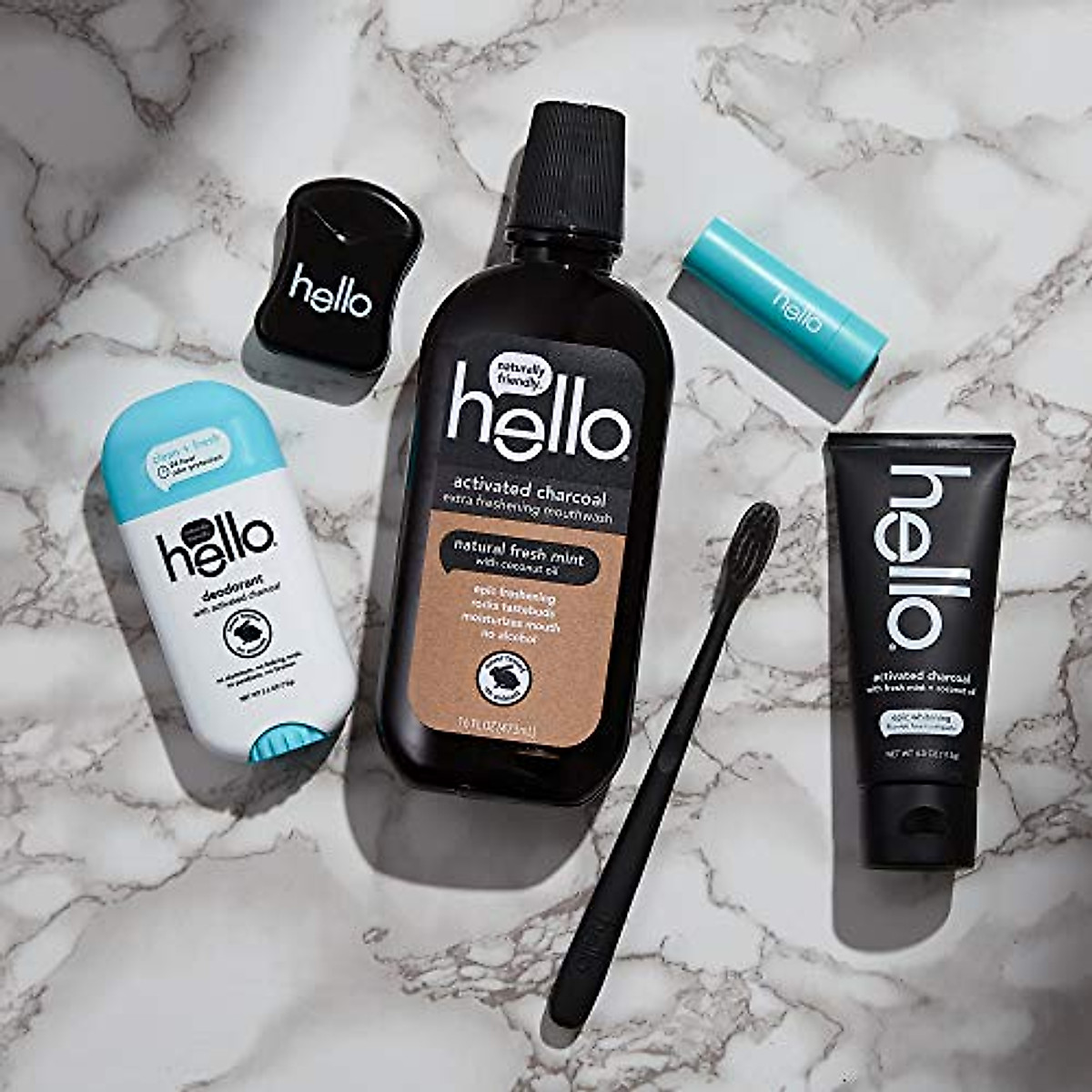Hello Activated Charcoal Extra Freshening Mouthwash, Natural Fresh Mint and Coconut Oil, Fluoride Free, Alcohol Free, Vegan, SLS Free and Gluten Free, 16 Fl Oz (Pack of 3)
