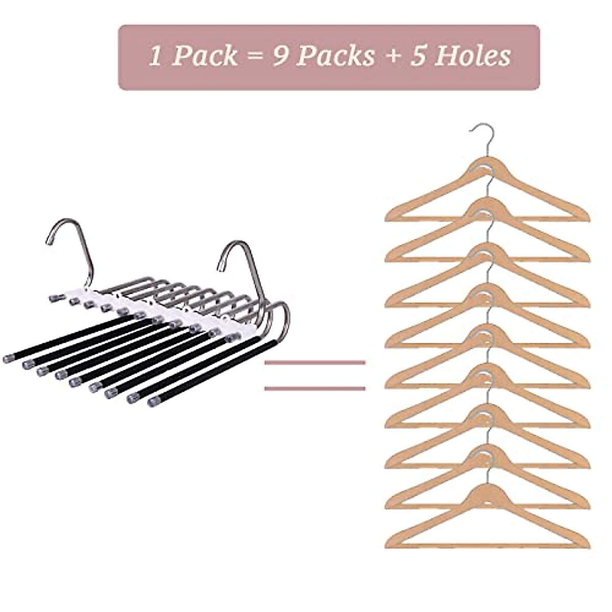 Pants Hangers Space Saving [Upgrade] Collapsible Pants Hangers Multifunctional Pants Rack Hanger for Closet Trousers Scarf Jeans Slack 9 Tier Pants Hanger with 5 Extra Clothes Hangers (1 Pc)