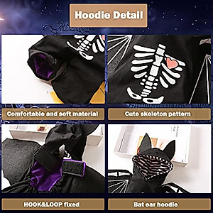 SEIS Dog Bat Costume with Wings Funny Halloween Pet Hoodie Winter Cat Apparel Skeleton Puppy Standing Clothes for Cats Small Medium Dogs French Bulldog Chihuahua (L (Neck Circumference 12.6"/32cm))