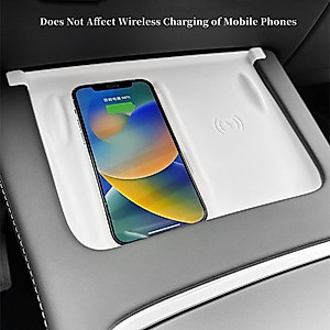HNCYHX Center Console Wireless Charging Mat for Tesla Model 3 Model Y 2021-2023 ，Carbon Fiber Pattern Wireless Charging Silica Gel Mat Decoration Interior Car Accessories (White)