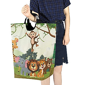 senya Jungle Animals Large Storage Basket with Handles Collapsible Organizer Bin Laundry Hamper for Nursery Clothes Toys