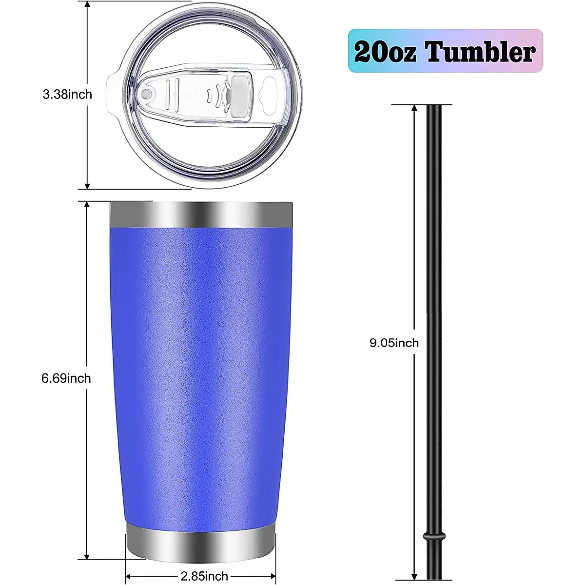 VEGOND 20oz Tumbler with Lid and Straw Stainless Steel Tumbler Cup Vacuum Insulated Double Wall Travel Coffee Mug Powder Coated Coffee Cup (Bluish Violet 1 Pack)