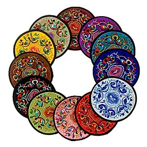 12 Pcs Embroidery Cloth Fabric Coasters for Drinks Vintage Ethnic Floral Design Cup Mat Absorbent Coaster (Mixed Colors)