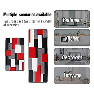 Black,White,Red and Grey Kitchen Rugs and Mats Set 2 Piece Abstract Geometric Art Cushioned Kitchen Rugs Abstract Modern Art Kitchen Mats for Kitchen & Laundry (Geometric Art, 17.5"x29.5"+17.5"x47")