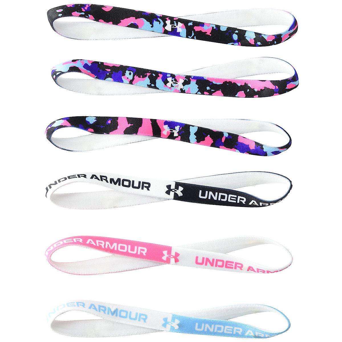 Under Armour Girls' Graphic Headbands 6-Pack, Sky Blue (914)/Black, One Size Fits All