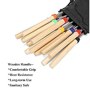 Wonderland Marshmallow Roasting Sticks with Wooden Handle Extendable Forks Set of 8 Pcs Telescoping Smores Skewers for Campfire, Firepit, and Sausage BBQ, 32 Inches