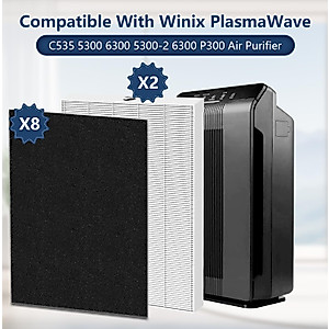 115115 Replacement Filter A Size 21 Compatible with Winix PlasmaWave 5300-2, C535, P300, 6300-2, 5300, 9000 Air Purifier, 2 True HEPA Filter 8 Carbon Pre-Filters