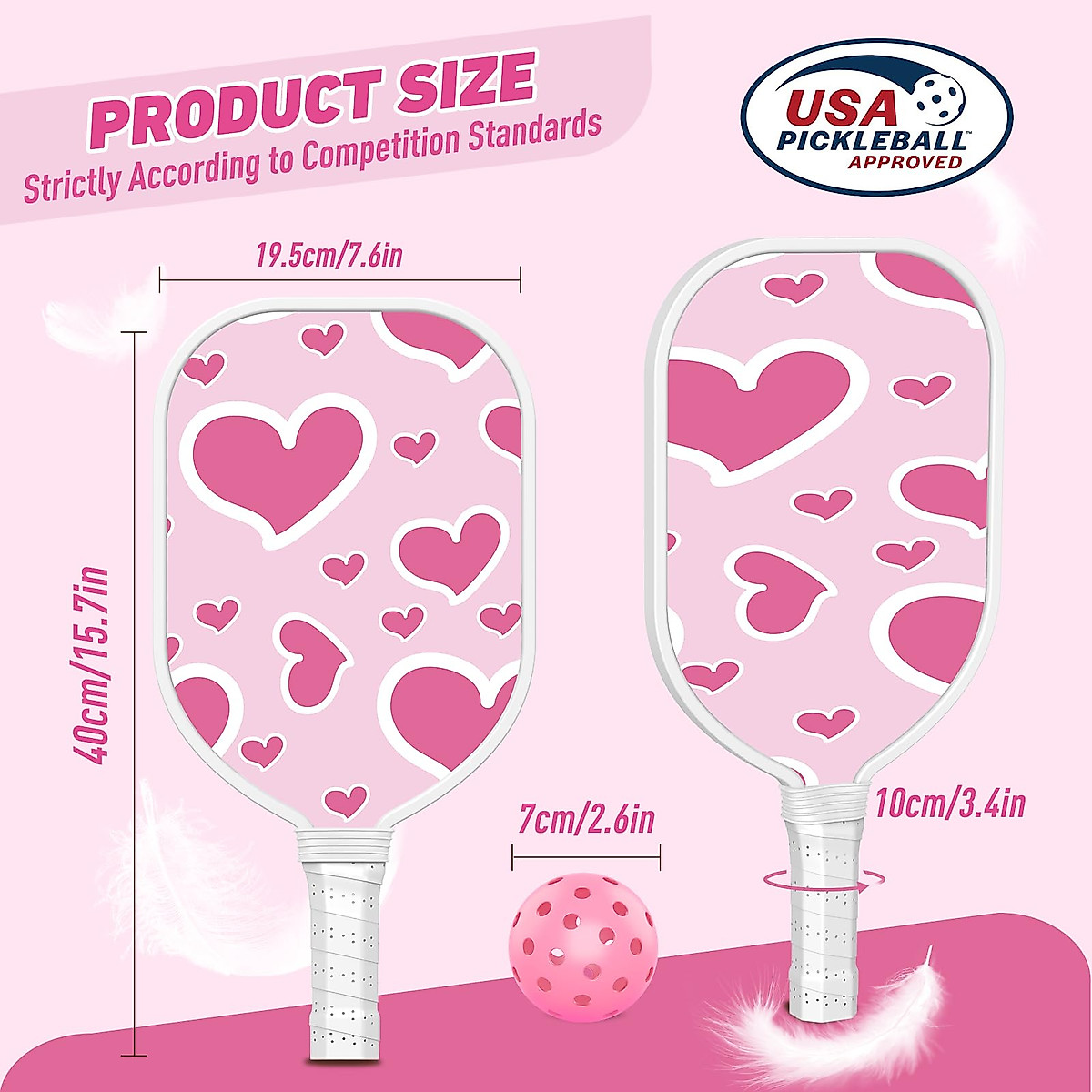 Sprypals Pickleball Paddles, Pink Pickleball Set of 4 with 4 Premium Wood Pickleball Paddles, 4 Balls and 1 Carry Bag Ergonomic Cushion Grip for Beginners & Intermediate Players Indoor & Outdoor