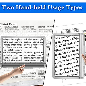 NZQXJXZ 5X Rechargeable Full Book Page Magnifier 6" x 9" Magnifying Glass for Reading 43 Ultra Bright LED Light Small Print Magnifier Lightweight for Low Eyesight Person and Seniors