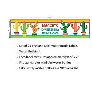 Cactus Water Bottle Labels, Persoanlized Party Favors, Pack of 25 Peel and Stick Waterproof Wrappers