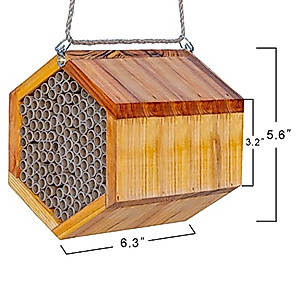 Mason Bee House - Handmade Natural Wooden Bee Hive Coated with Wax for Water-Proof and Long Service Life - Attracts Peaceful Bee Pollinators to Your Garden,Carpenter Bee Houses for Garden