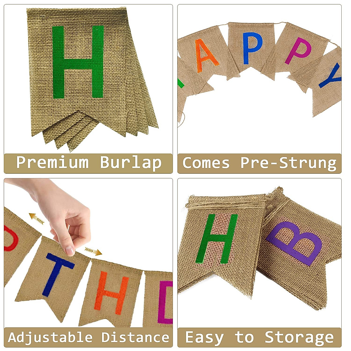 Vagski Colorful Happy Birthday Burlap Banner - Perfect Party Decor