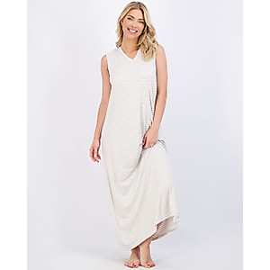 Real Essentials 3 Pack: Womens Sleeveless Tank V-Neck Adult Nightgown Long Soft Nightshirt Women Night Gowns Nightdress Sleep Lounge Dress Sleepwear Pajama PJs sleeping Ladies PJ Chemise - Set 4, L