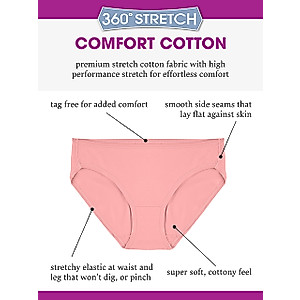 Fruit of the Loom Women's 360 Underwear, High Performance Stretch for Effortless Comfort, Available in Plus Size, Cotton Blend-Brief-6 Pack-Colors May Vary, 6
