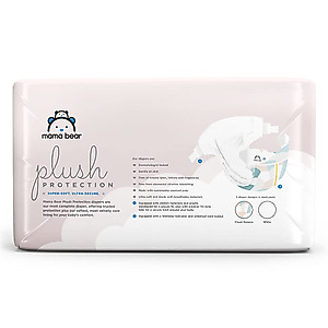 Amazon Brand - Mama Bear Plush Protection Diapers, Hypoallergenic, Size 1, 54 Count, White and Cloud Dreams